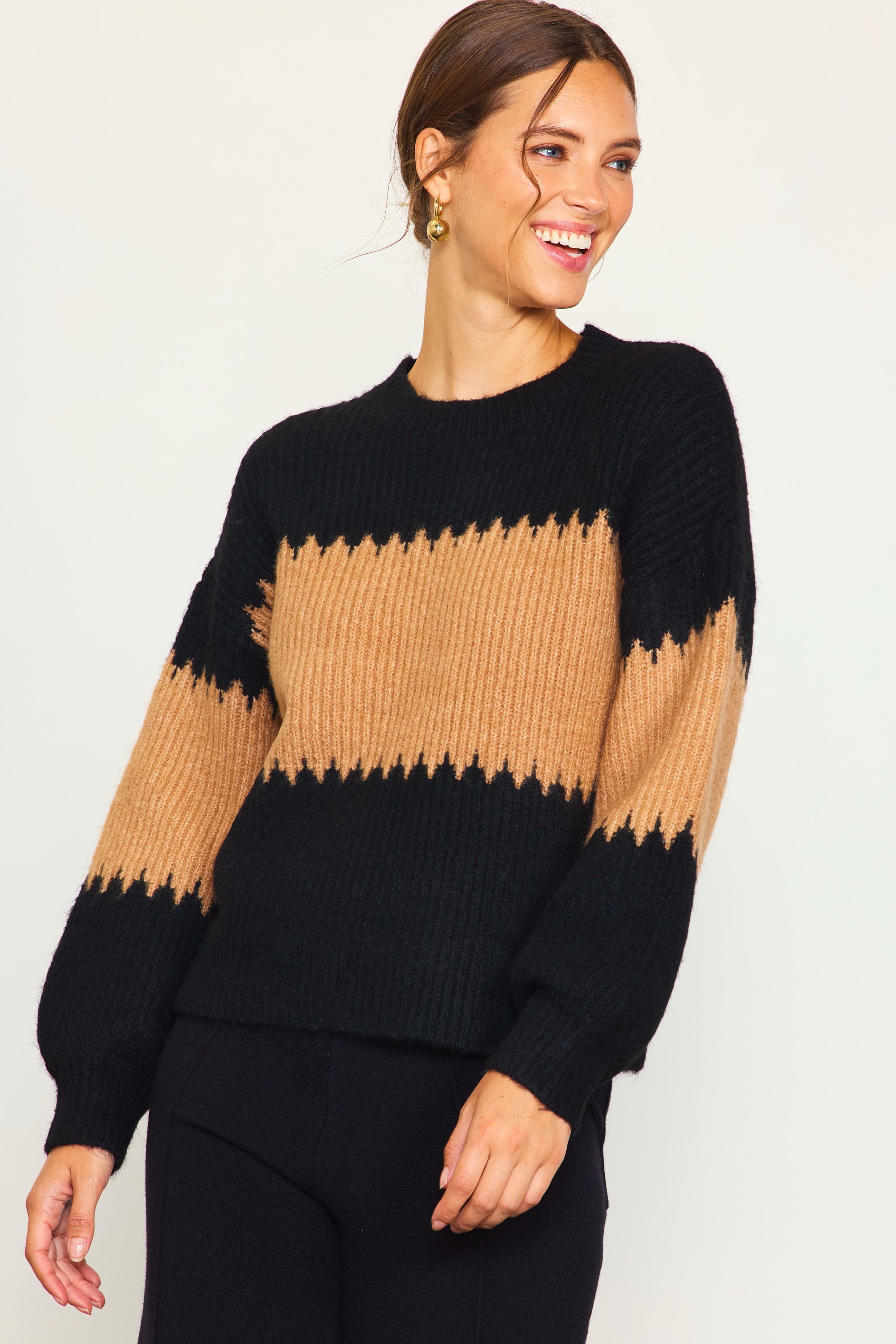 Two Tone Mock Neck Sweater Skies Are Blue